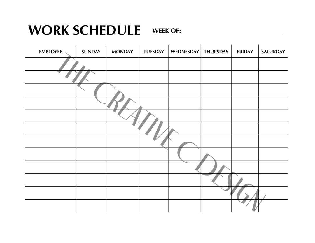 Employee Work Schedule - Print Out - 12 Person - Printable - Download ...
