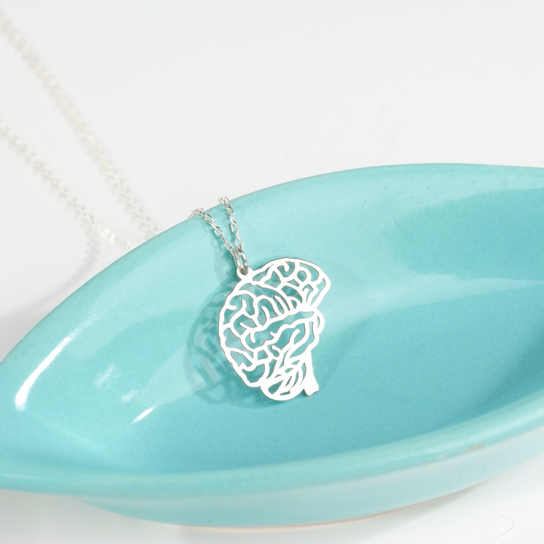 Brain Necklace in Sterling Silver, Human Brain Charm Dainty Brain ...