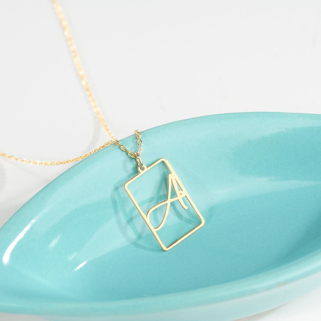 Cursive Letter Necklace,rectangle Initial Necklace,dainty Initial ...