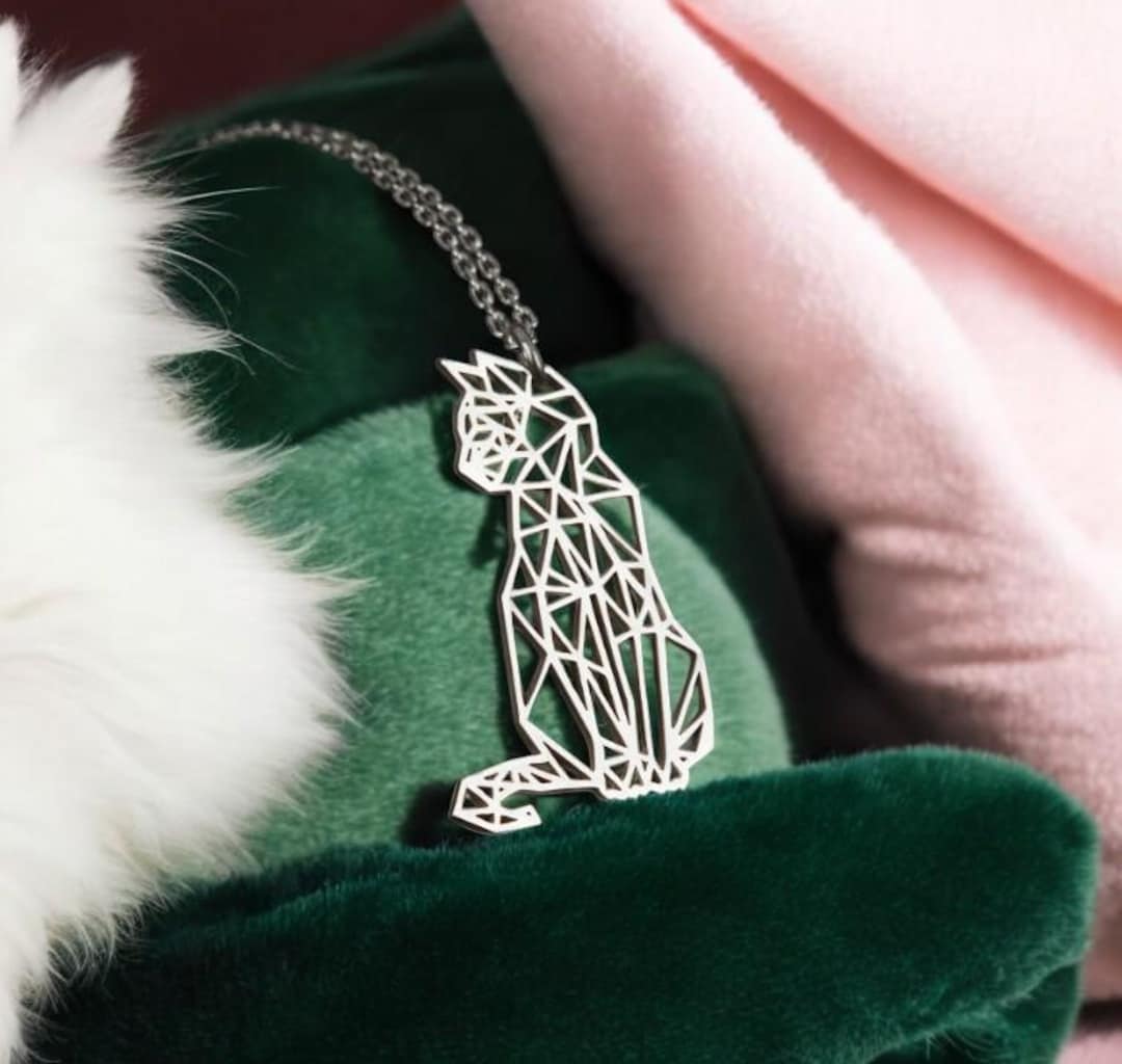 Cat Jewelry in Sterling Silver, Origami Cat Necklace, Origami Animal ...