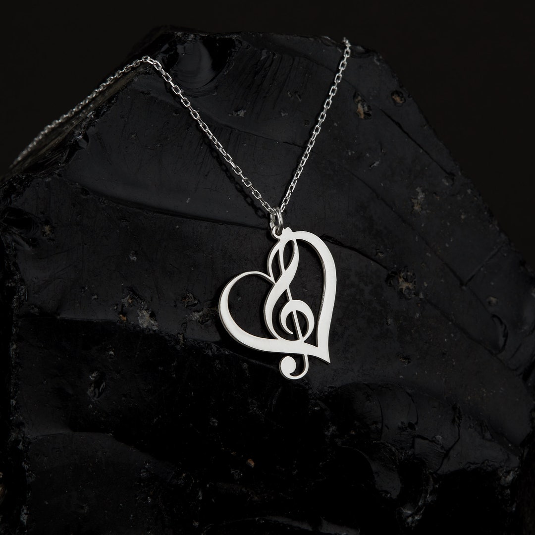 Treble Clef Necklace in Sterling Silver Heart Shape Treble - Etsy