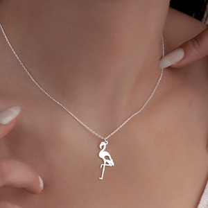 Sterling Silver Flamingo Necklace, Flamingo Bird Charm Necklace ...