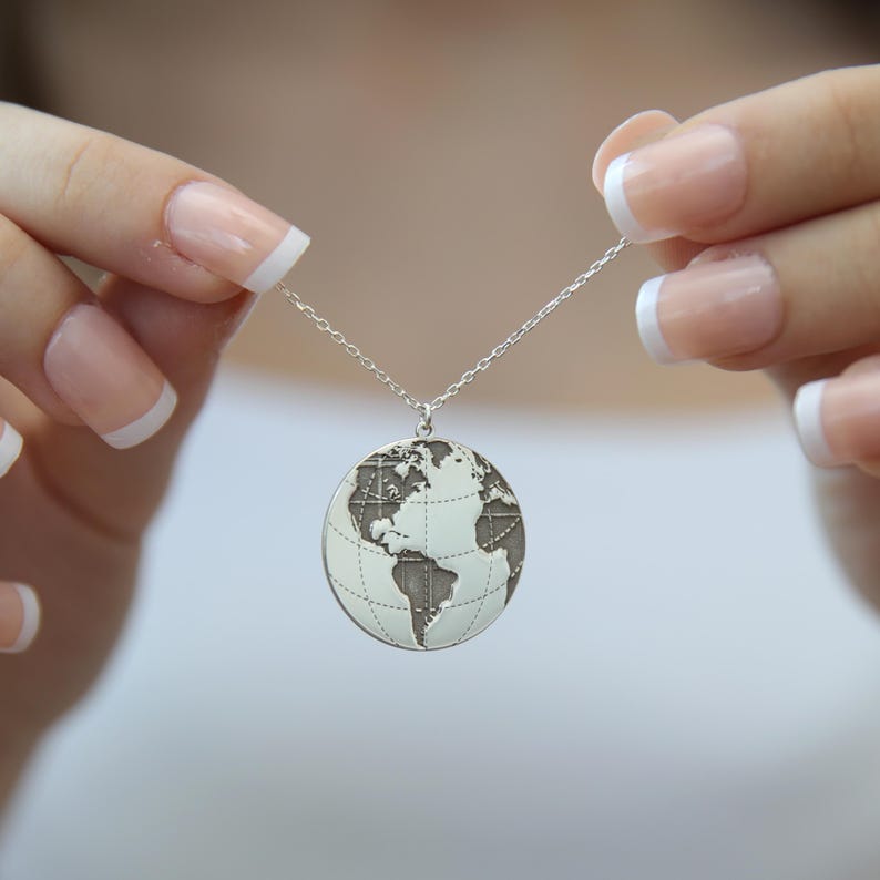 Sterling Silver World Map Necklace, Globe Pendant, Traveler Gift - Etsy