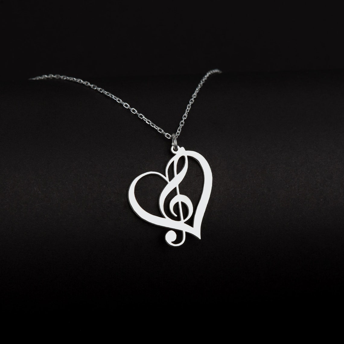 Treble Clef Necklace in Sterling Silver Heart Shape Treble - Etsy