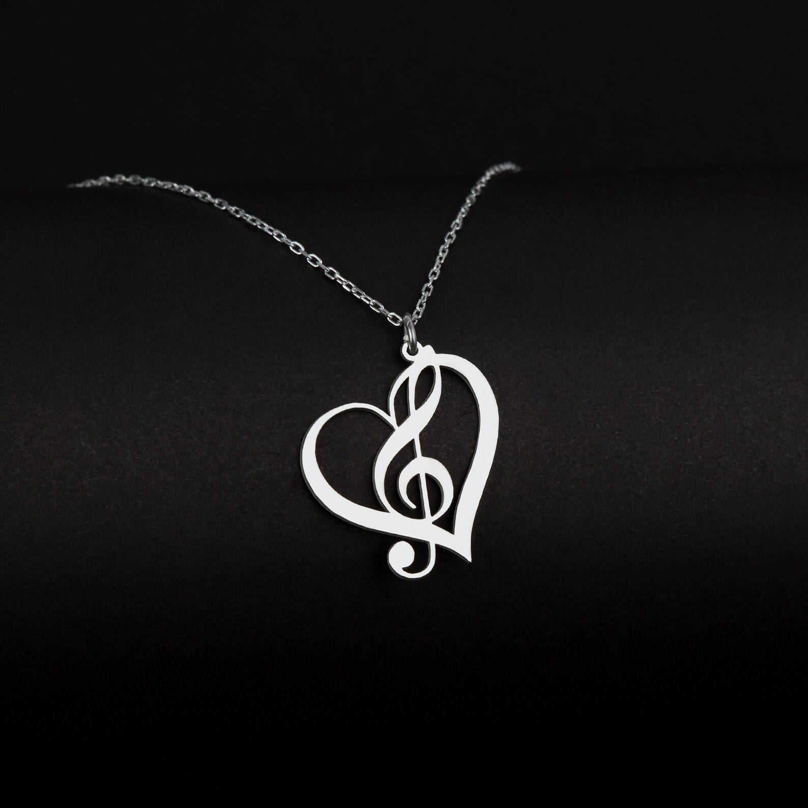 Treble Clef Necklace in Sterling Silver Heart Shape Treble - Etsy