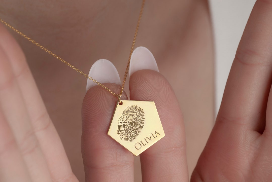 Fingerprint Jewelry in Pentagon Shape, Sterling Silver Fingerprint Necklace, Memorial Gift ...