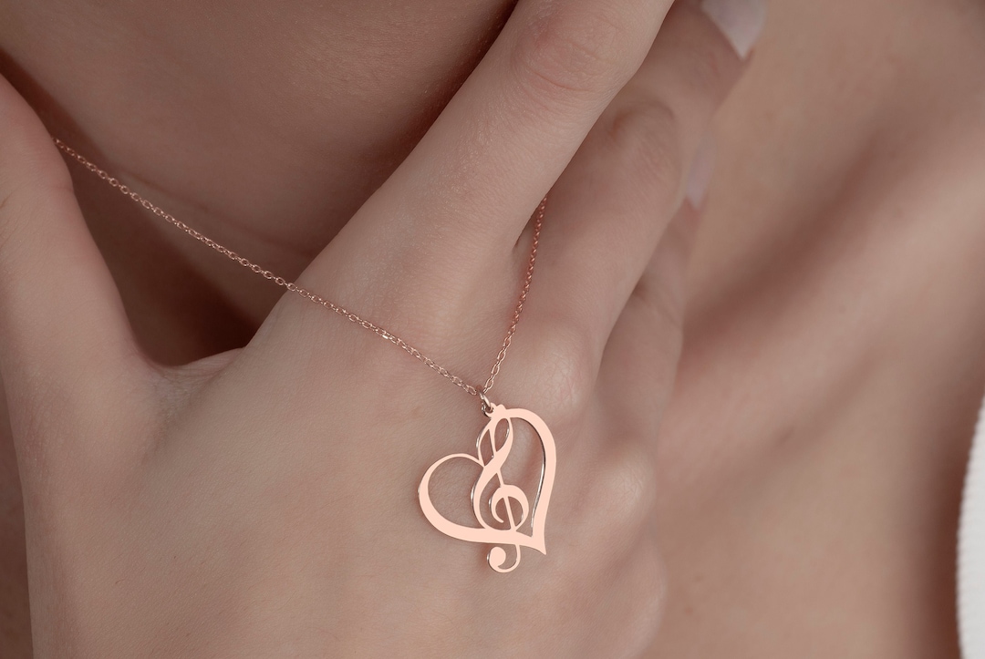 Treble Clef Necklace in Sterling Silver, Heart Shape Treble Clef, Gift ...