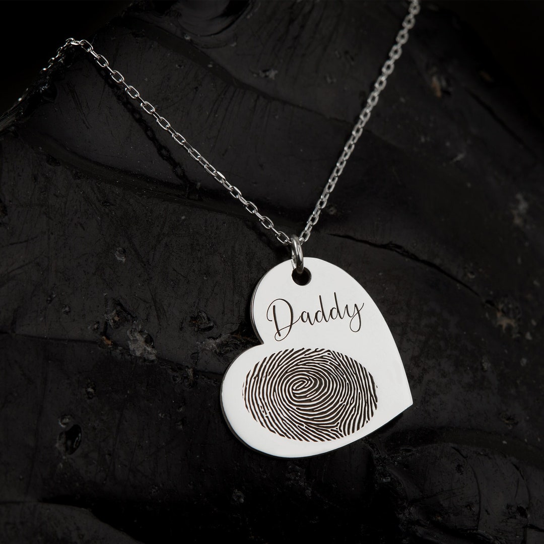 Fingerprint Jewelry in Heart Shape, Sterling Silver Fingerprint Necklace, Memorial Gift ...