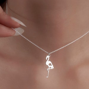 Sterling Silver Flamingo Necklace, Flamingo Bird Charm Necklace ...