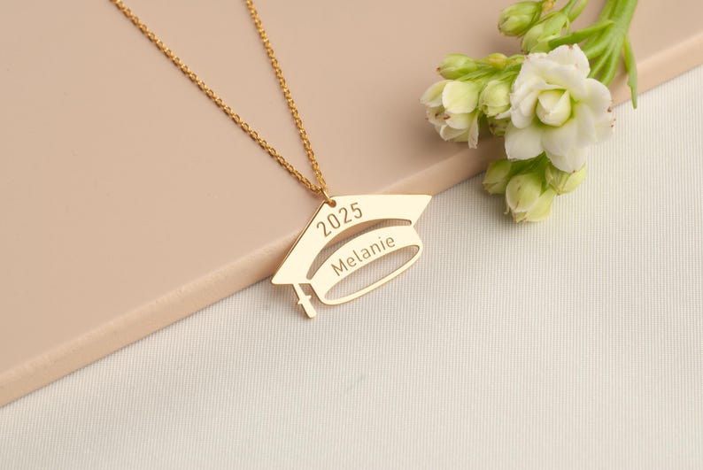Personalized Grad Cap Necklace, Custom Sterling Silver Graduation Gift ...