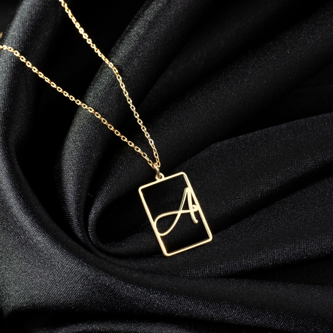 Cursive Letter Necklace,rectangle Initial Necklace,dainty Initial ...