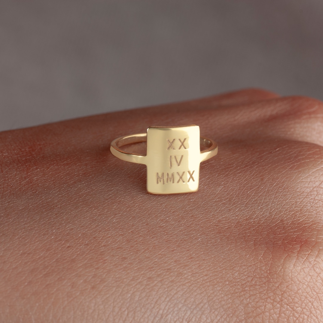 Custom Roman Numeral Sterling Silver Square Ring, Anniversary Ring - Etsy