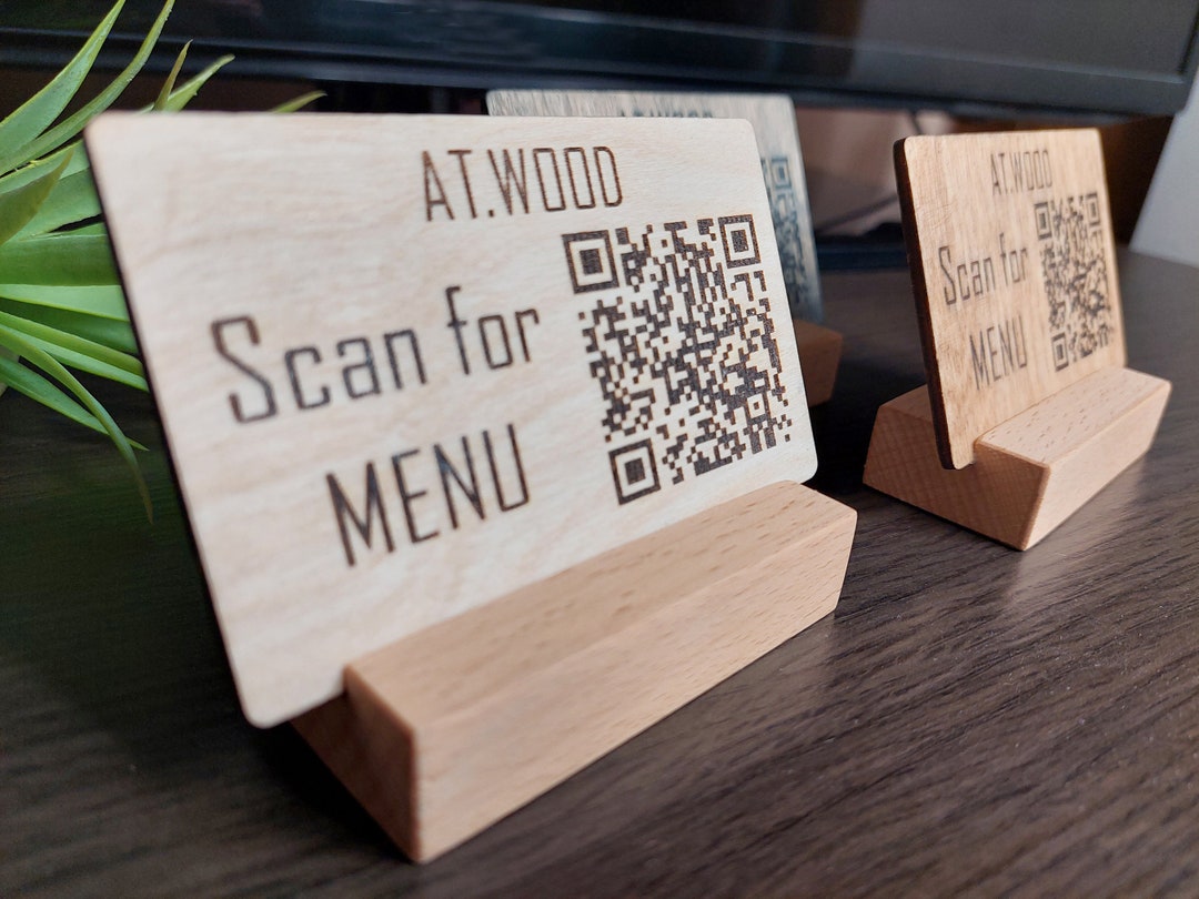 Custom Made QR Code Menu Sign, Custom Engraved Wooden Restaurant Sign ...