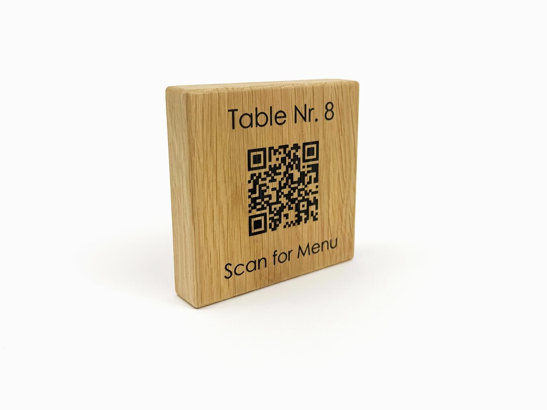 Solid Oak QR Code Menu Sign – Custom Restaurant Table Stand, Engraved ...