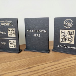 Engraved Black Wood Restaurant Signs | Scan to Order | QR Menu ...