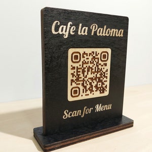 QR Code Menu Sign, Custom Made Tabletop Scan for Menu Engraved Wooden ...