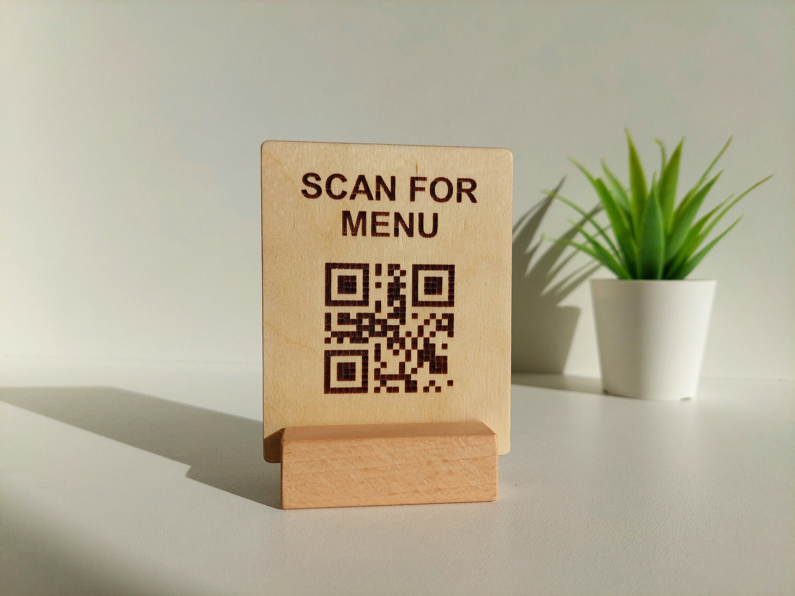 Custom Made QR Code Menu Sign, Custom Engraved Wooden Restaurant Sign ...