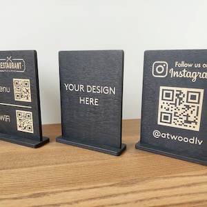 Engraved Black Wood Restaurant Signs | Scan to Order | QR Menu ...