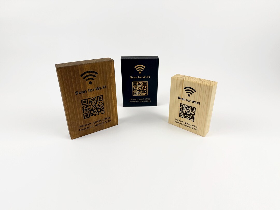 Custom Wifi QR Code Sign | Engraved Pine Wood Password Plaque | Scan ...