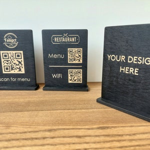 Engraved Black Wood Restaurant Signs | Scan to Order | QR Menu ...