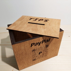 Personalized Wooden QR Code Tipping Box, Custom Made Money Box, Charity ...