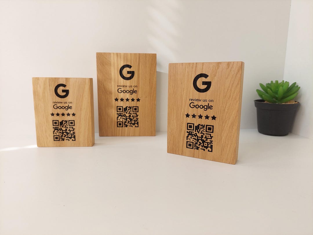 Google Reviews QR Code on Oak Wood - Custom Business Review QR Code ...
