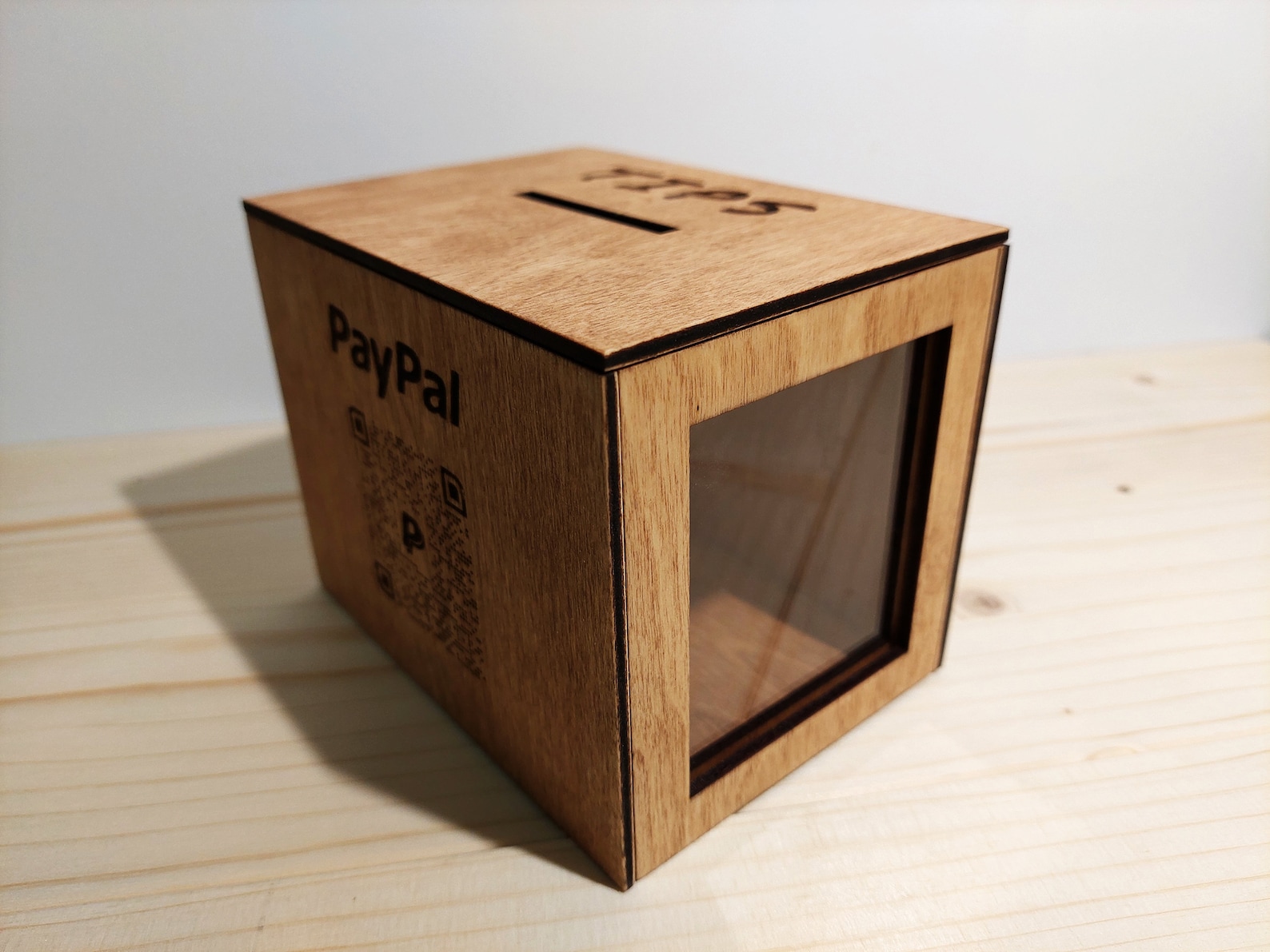 Personalized Wooden QR Code Tipping Box, Custom Made Money Box, Charity ...