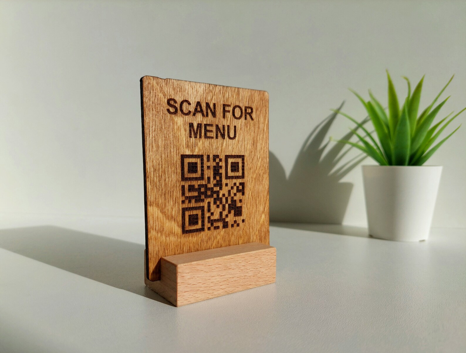 Custom Made QR Code Menu Sign, Custom Engraved Wooden Restaurant Sign ...