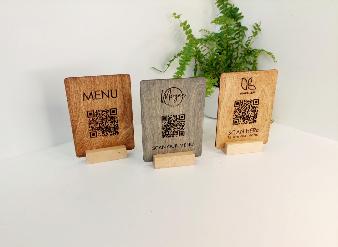 Custom Engraved Wooden QR Code Menu Sign for Cafe Bar - Etsy