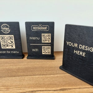 Engraved Black Wood Restaurant Signs | Scan to Order | QR Menu ...