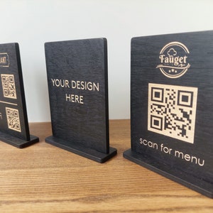 Engraved Black Wood Restaurant Signs | Scan to Order | QR Menu ...