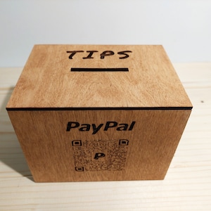 Personalized Wooden QR Code Tipping Box, Custom Made Money Box, Charity ...