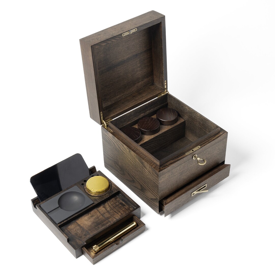 Premium Ash Wooden Stash Box Cigar Box, Airtight Washable Brass Doob ...