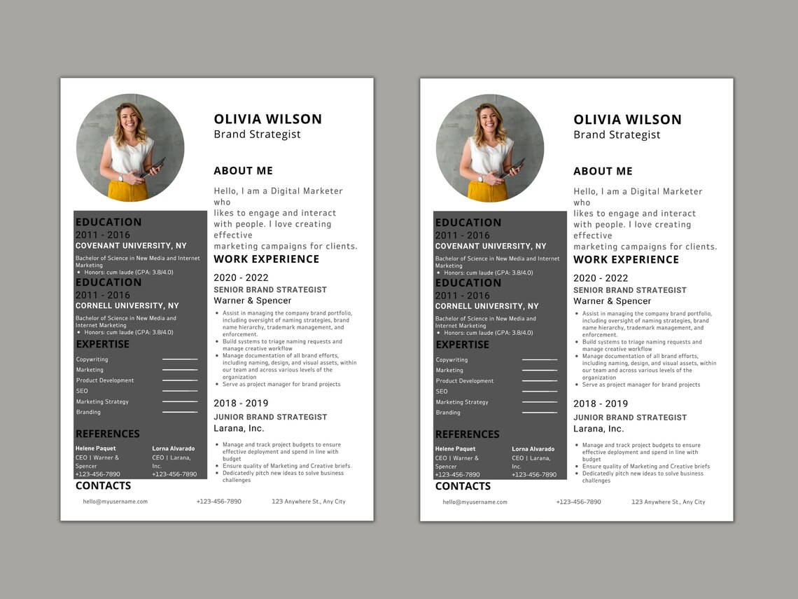 Editable and Downloadable Resume Template With Photo, Professional ...