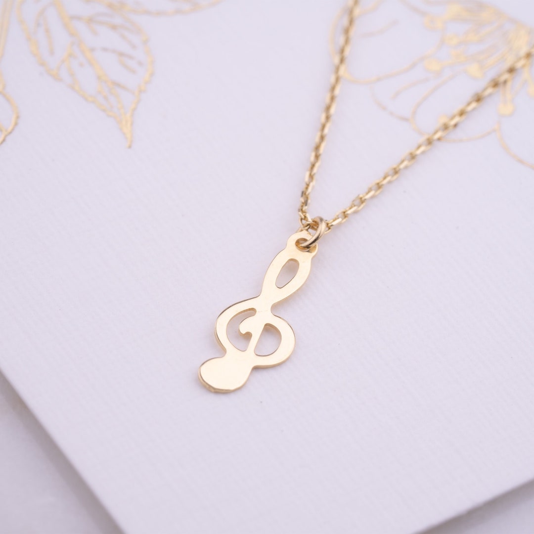 14K Gold Treble Clef Necklace - Dainty Music Note Necklace - Gift for ...