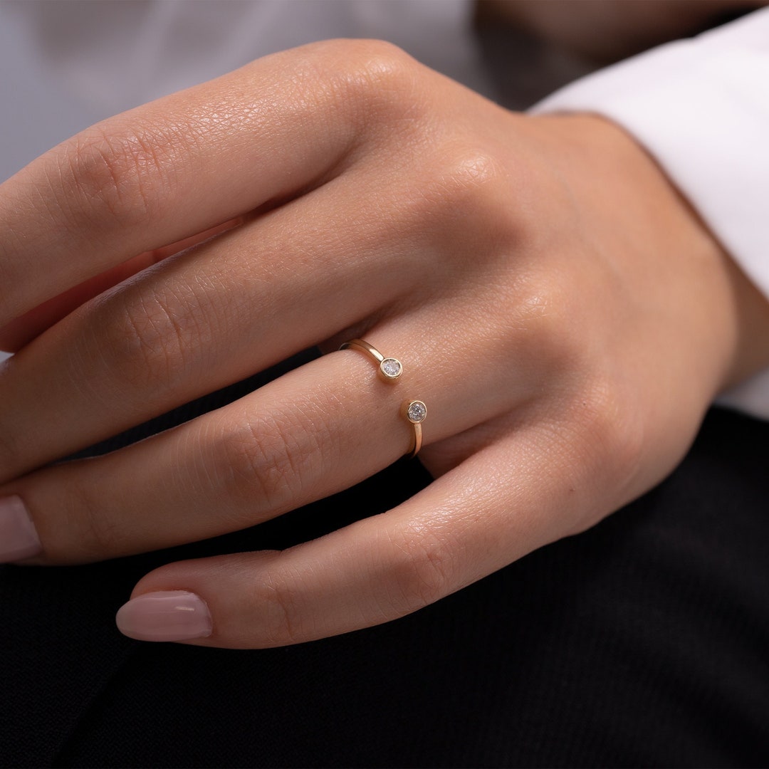 Diamond Bezel Statement Ring Solid Gold and Diamond Cuff Ring Two ...