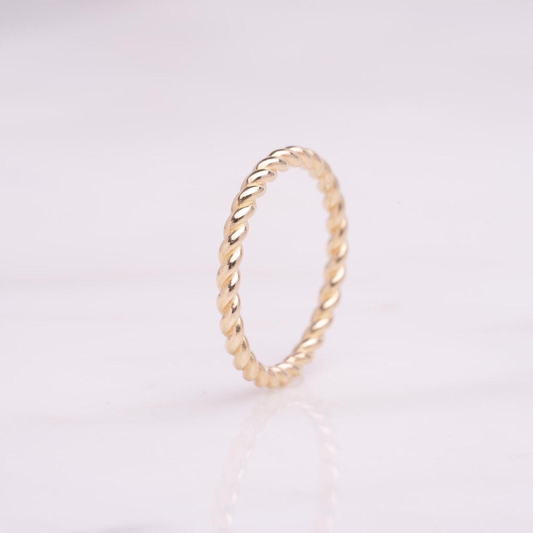 14K Yellow Gold Ring Solid Gold Braided Rope Ring Gold Twist Ring ...