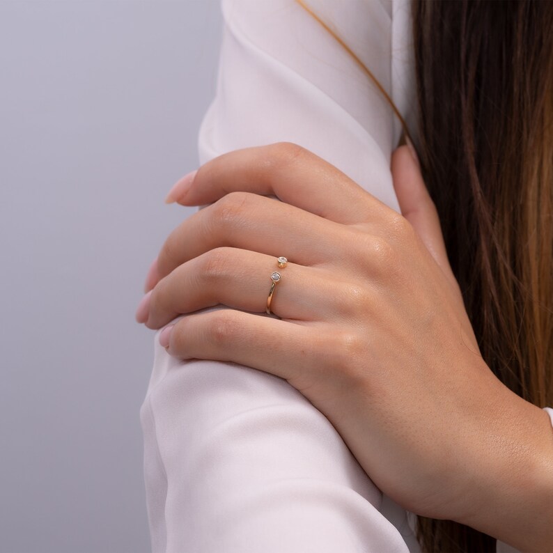 Diamond Bezel Statement Ring Solid Gold and Diamond Cuff Ring Two ...