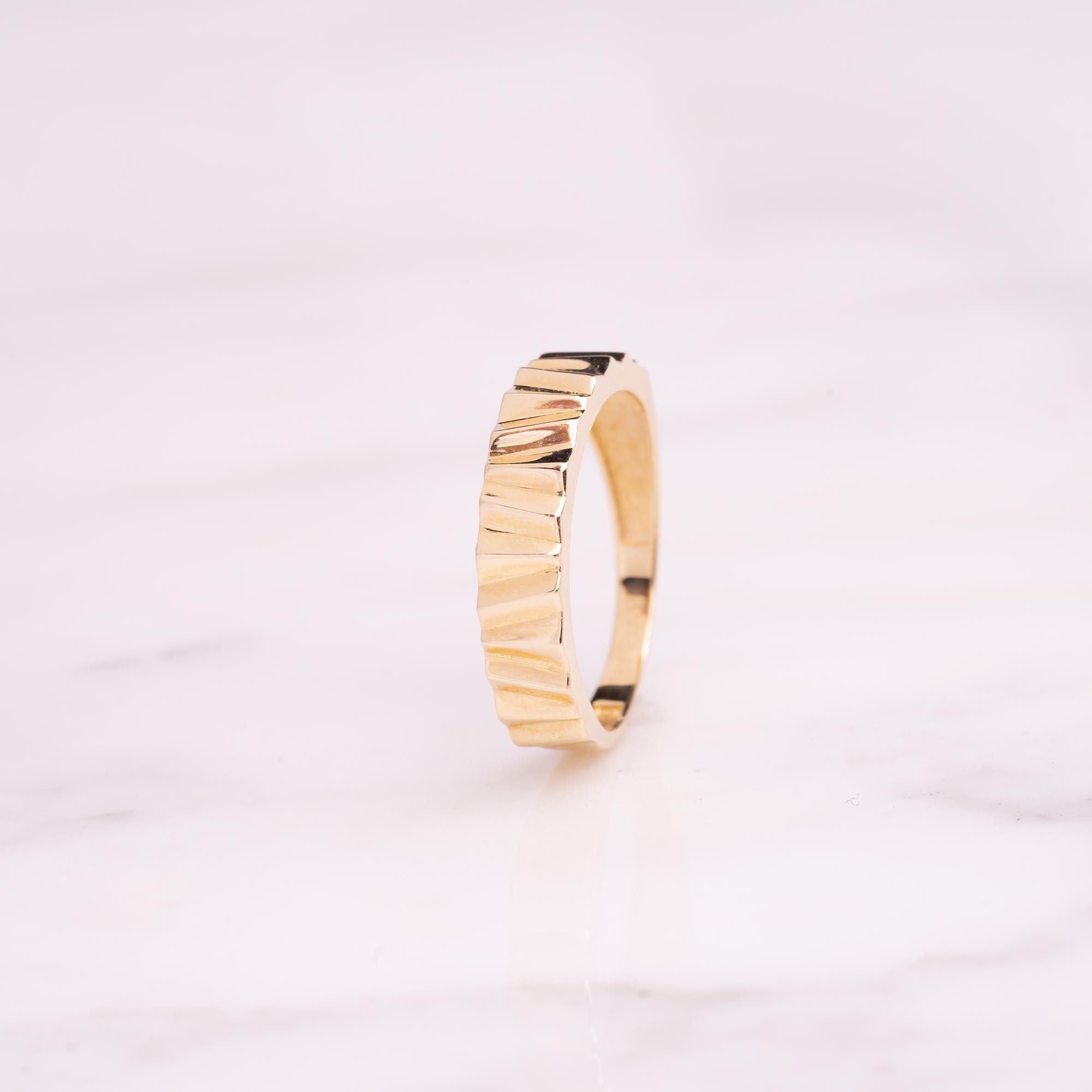 14K Soft Fluted Form Ring Modern Wedding Band Solid Gold Ring Unique Design Ring Stackable Ring ...