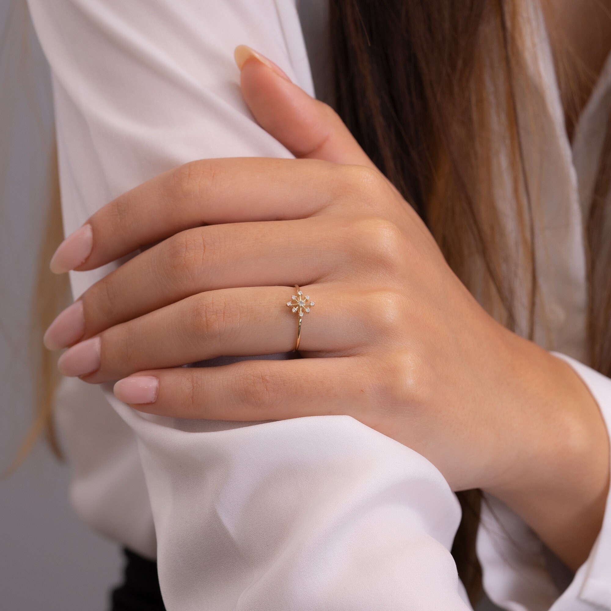 Snowflake Ring Gold Snowflake Ring Dainty Ring Minimalist Ring 14k Gold ...