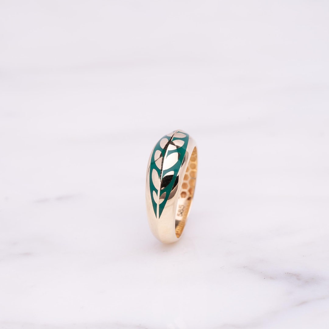 14K Yellow Gold Leaf Design Ring Solid Gold Leaf Designed - Etsy