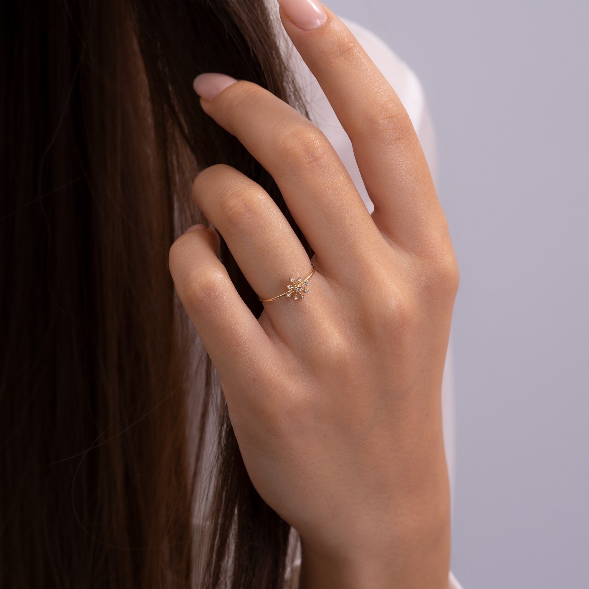 Snowflake Ring Gold Snowflake Ring Dainty Ring Minimalist Ring 14k Gold ...