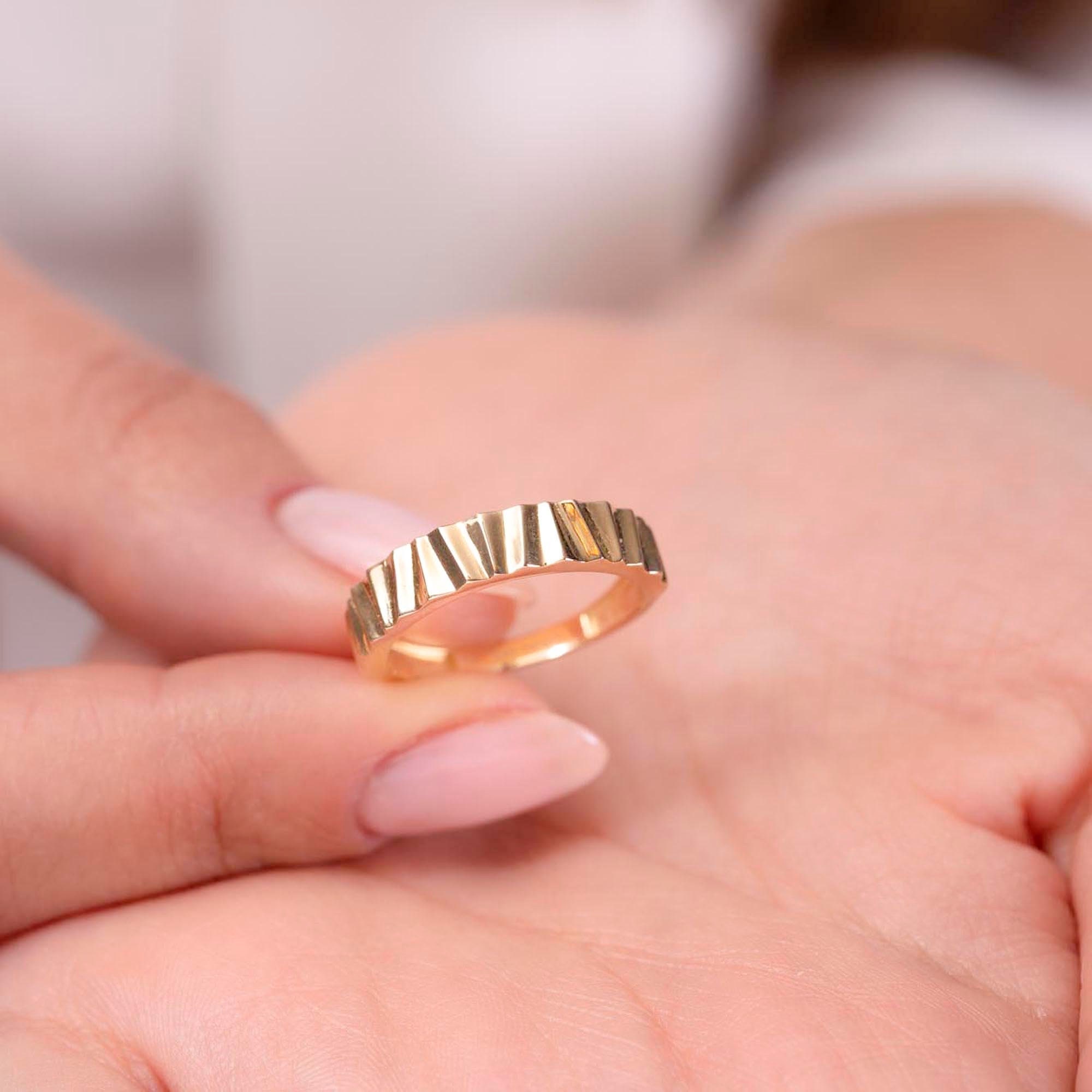 14K Soft Fluted Form Ring Modern Wedding Band Solid Gold Ring Unique Design Ring Stackable Ring ...