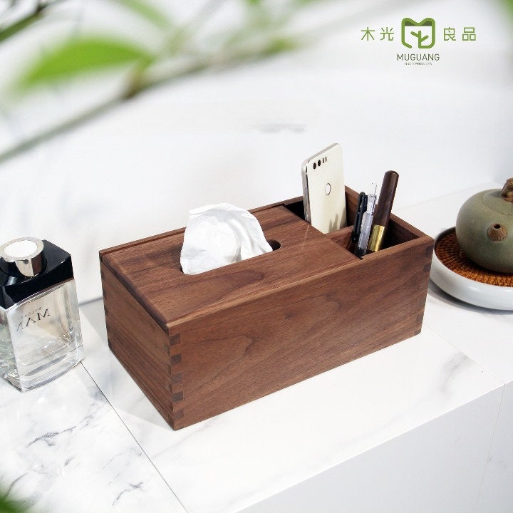 Wooden Desk Organizer With Tissue Box - Etsy