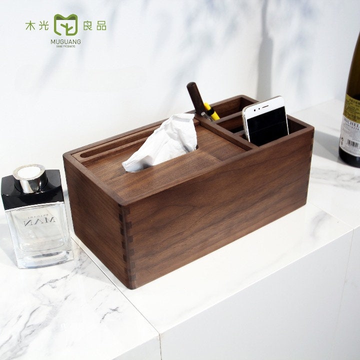 Wooden Desk Organizer With Tissue Box - Etsy