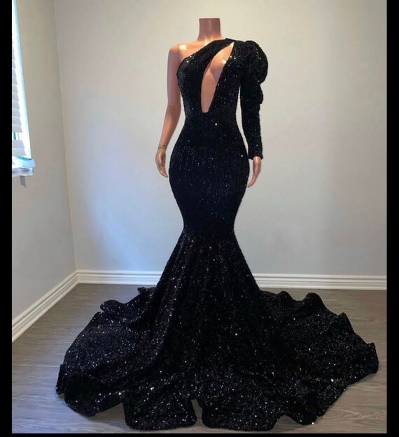 Long Evening Dresses Black Sequence Dress Elegant Prom - Etsy