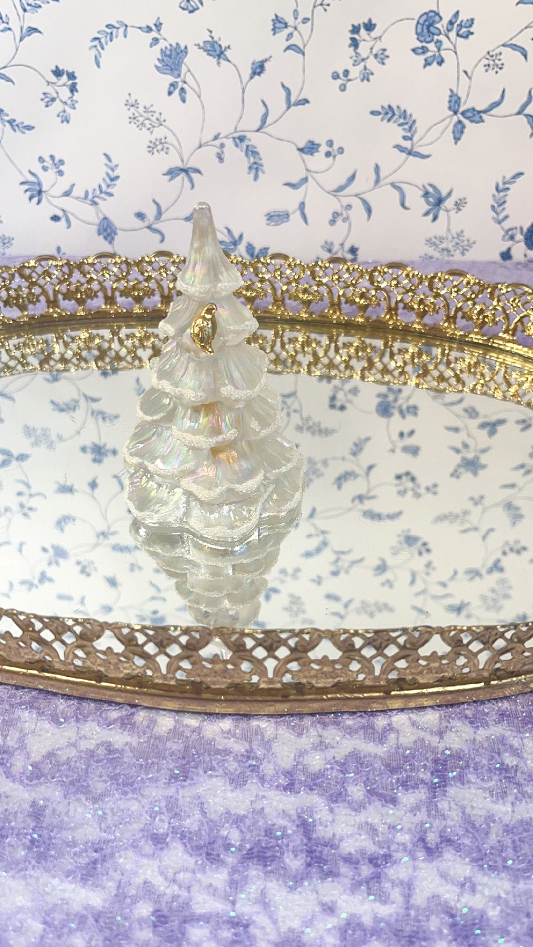 Fenton White Flocked Mini Christmas Tree With Gold Partridge - Etsy