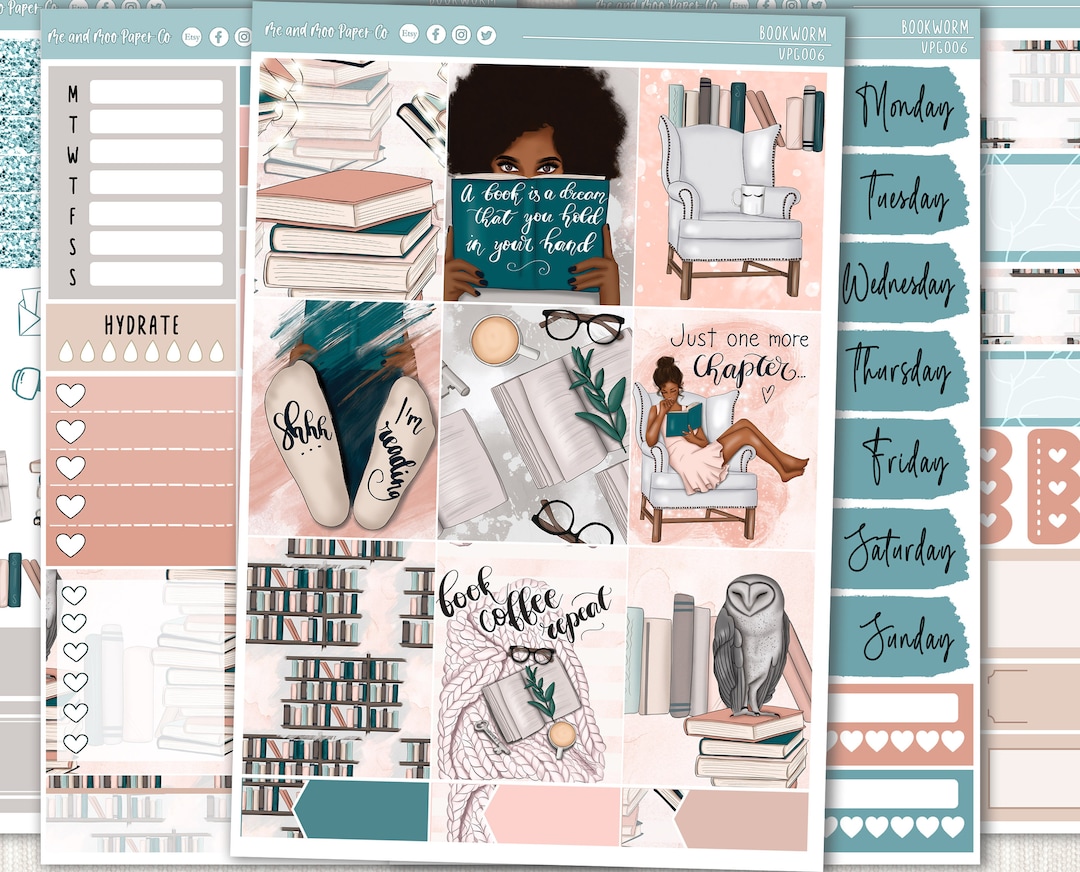 Bookworm Vertical Planner Kit Cozy Planner Stickers EC - Etsy