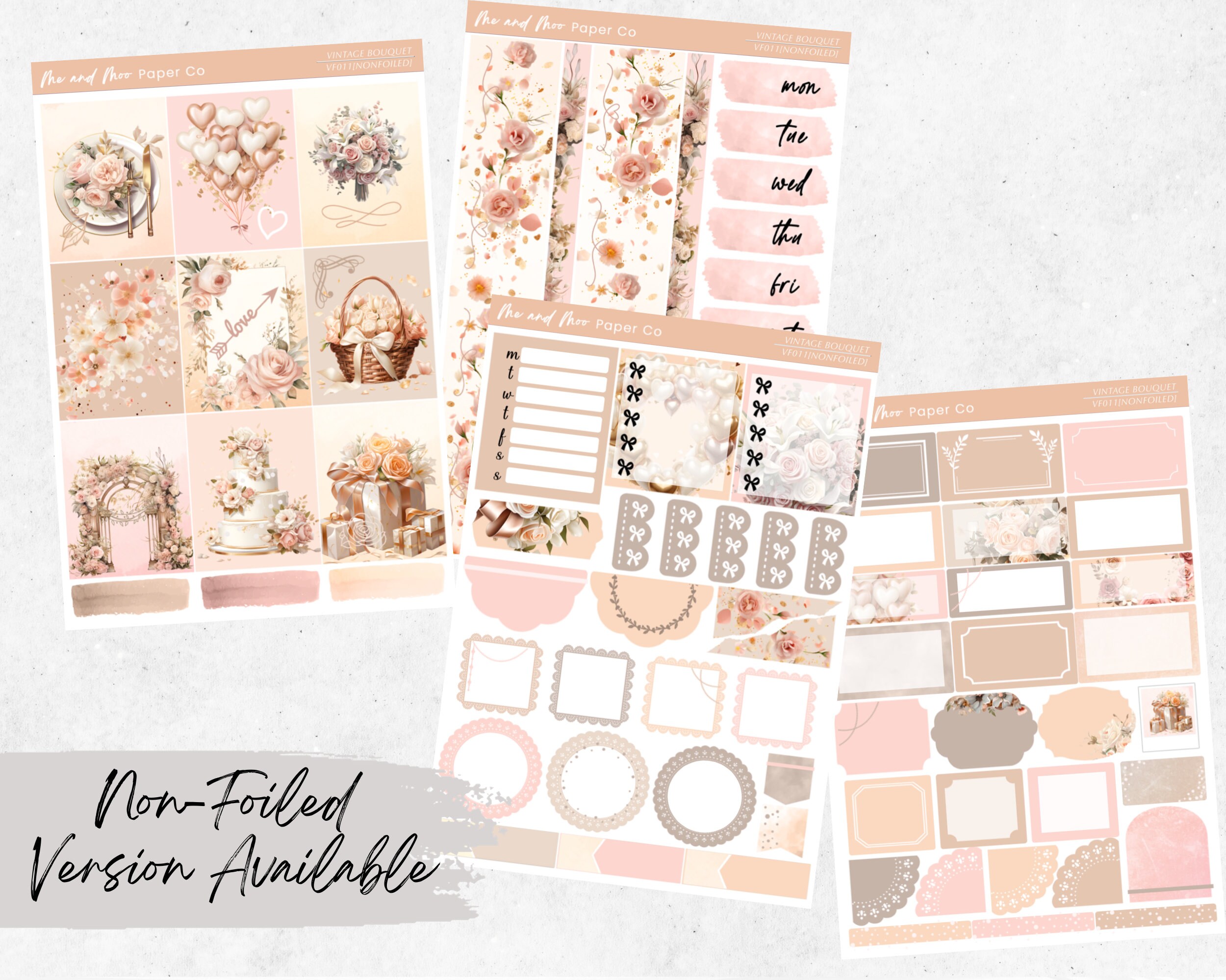 Foil / Non-foil Planner Kit Vintage Bouquet Weekly Planner Stickers ...