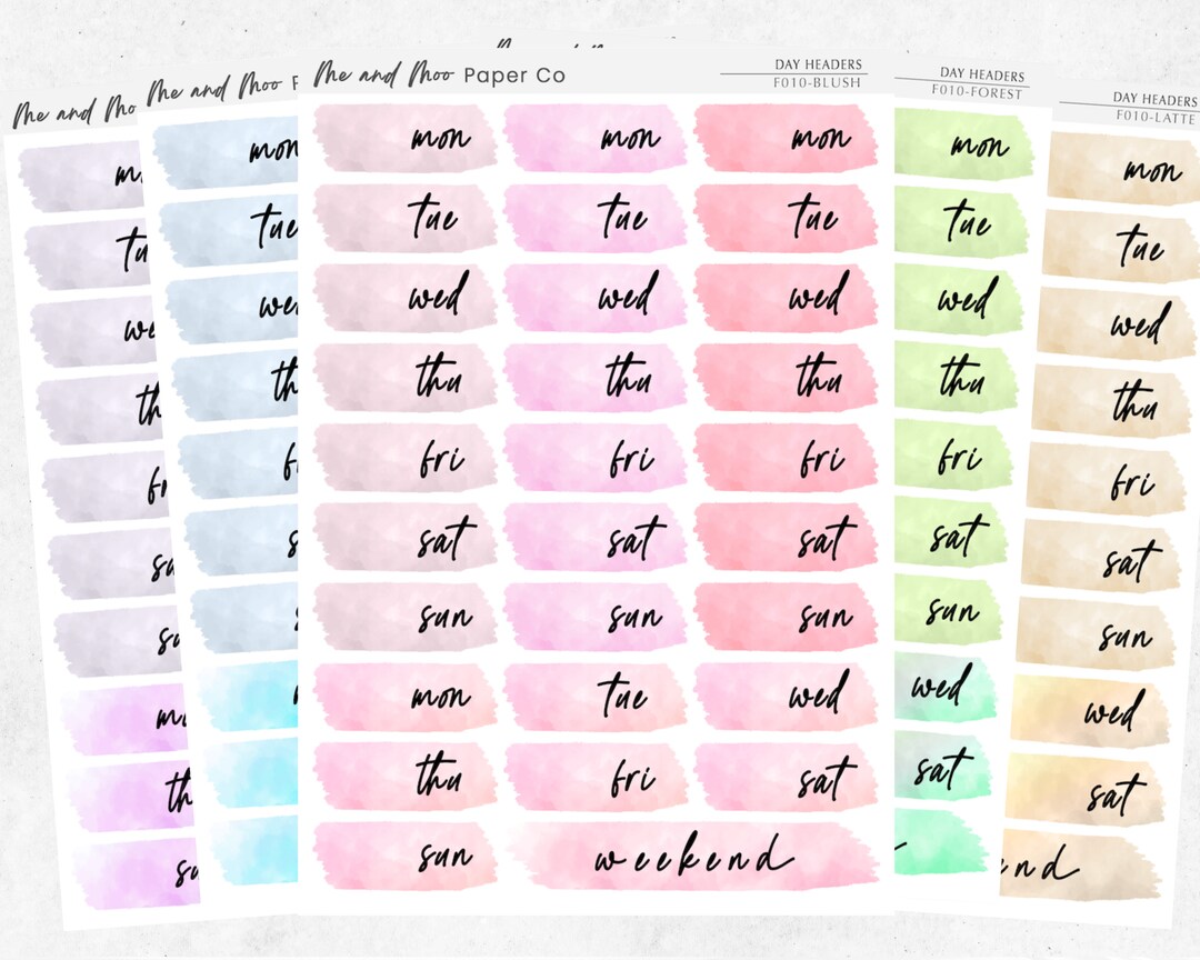 Day Headers Sticker Sheet | Functional Stickers | Planner Stickers ...